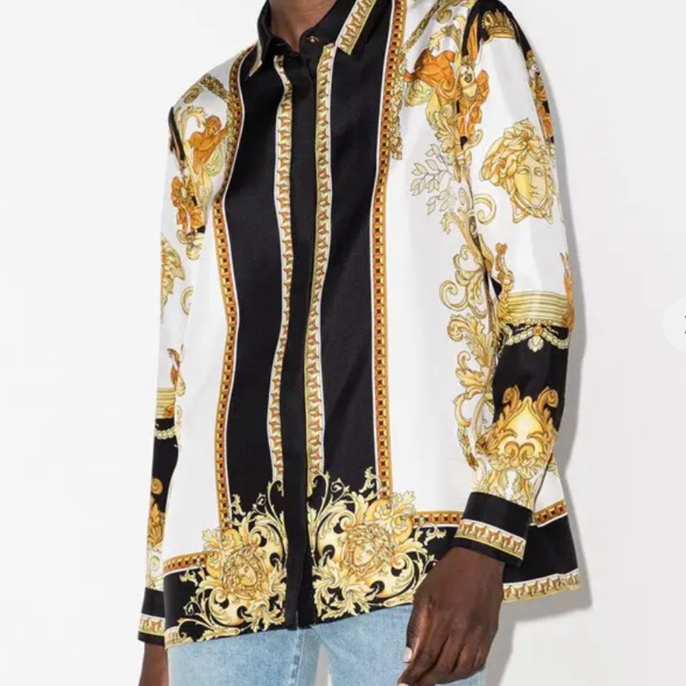 Versace Medusa Renaissance-Print Silk Shirt - Gem